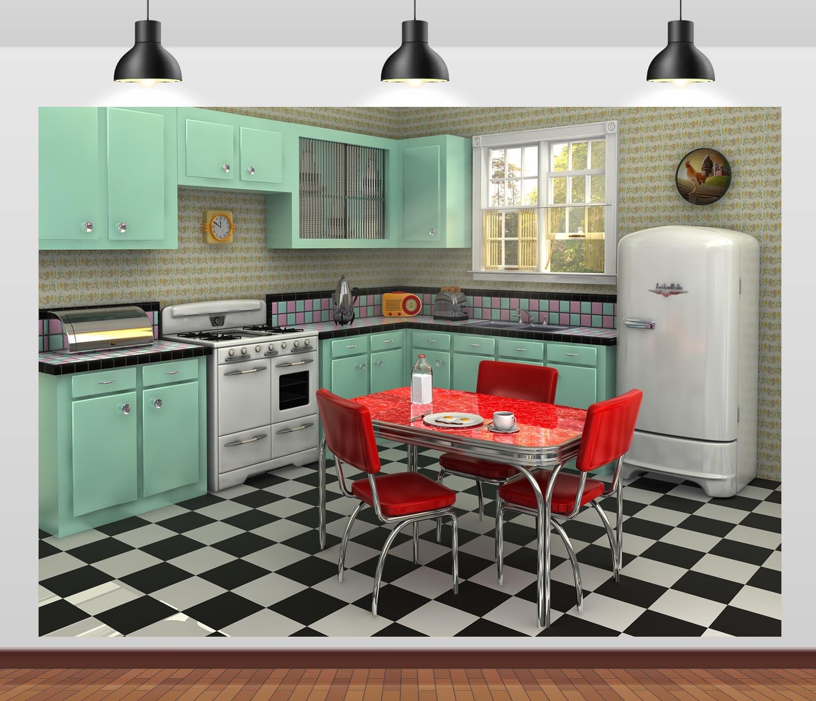 Amazon.com : Loccor Fabric 9x6ft Retro Kitchen Backdrop for Photography ...