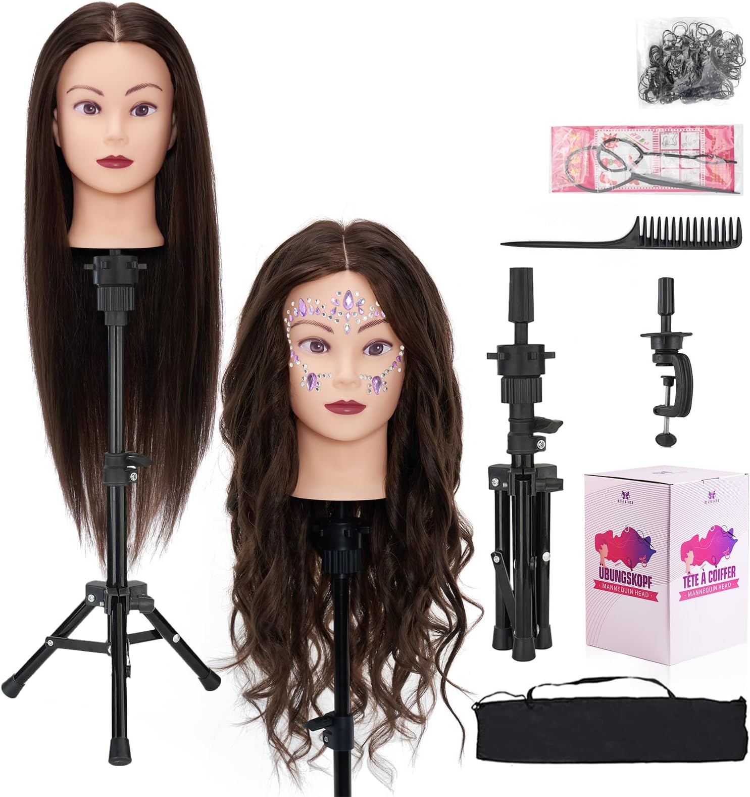 Amazon.com : 28" Mannequin Head with 60% Real Hair,Cosmetology Manikin ...