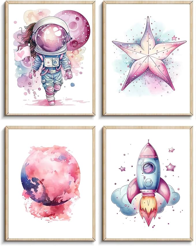Amazon.com: MOCVSWO Pink Outer Space Wall Art Prints,Watercolour Star ...