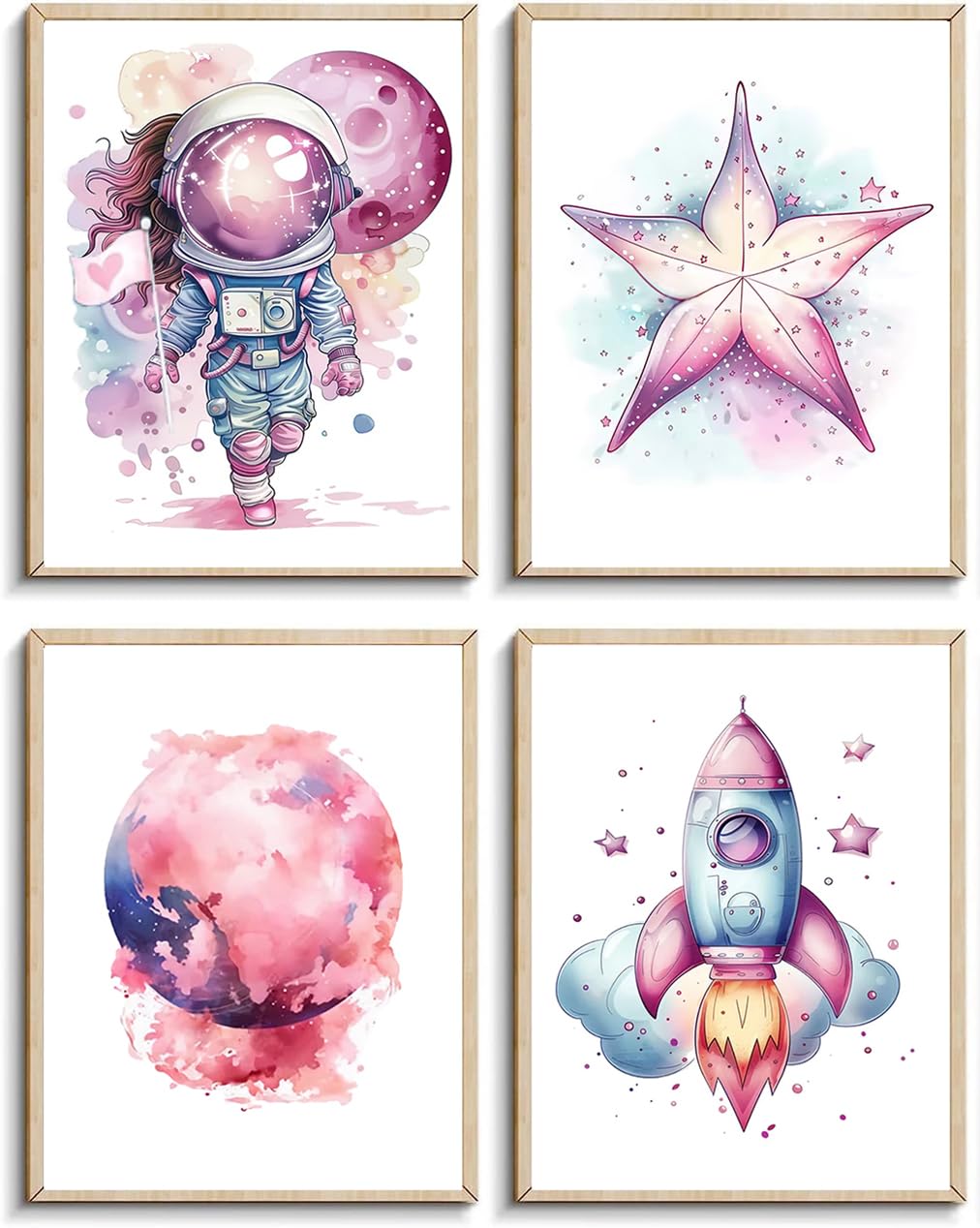 Amazon.com: MOCVSWO Pink Outer Space Nursery Wall Prints for Girls Room ...