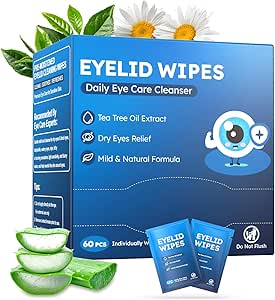 60PCs Eyelid & Lash Wipes with Hyaluronic Acid, Tea Tree Oil Eyelid ...