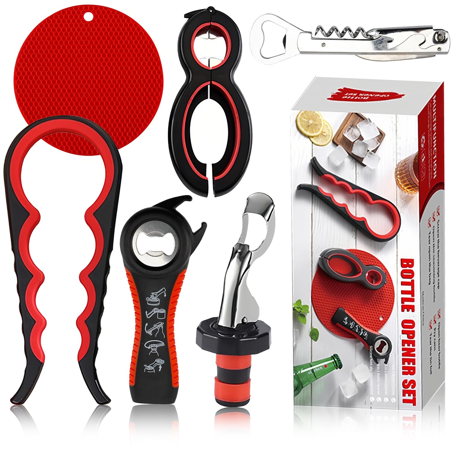 [6 Pieces] Multifunctional Can Opener Bottle Cap Opener Anti-Slip Can ...