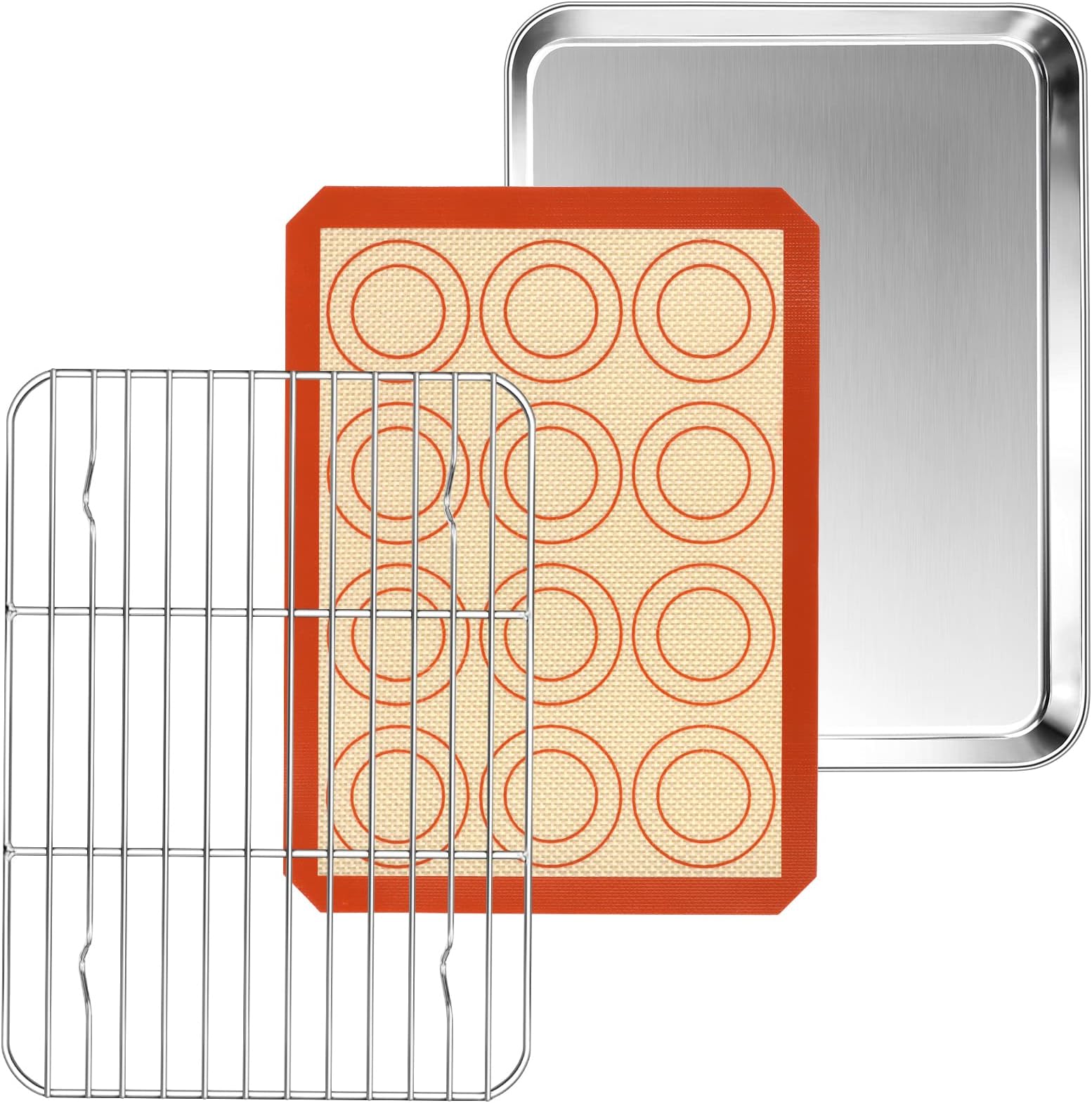 Amazon.com: Small Toaster Oven Pan with Rack & Mat Set, P&P CHEF 10.4 ...
