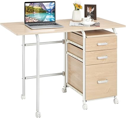 Amazon.com: Tangkula Folding Computer Desk with 3 Storage Drawers ...
