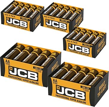 JCB Industrial AA + AAA Batteries 50 Pack - Super Alkaline Power 20 x ...