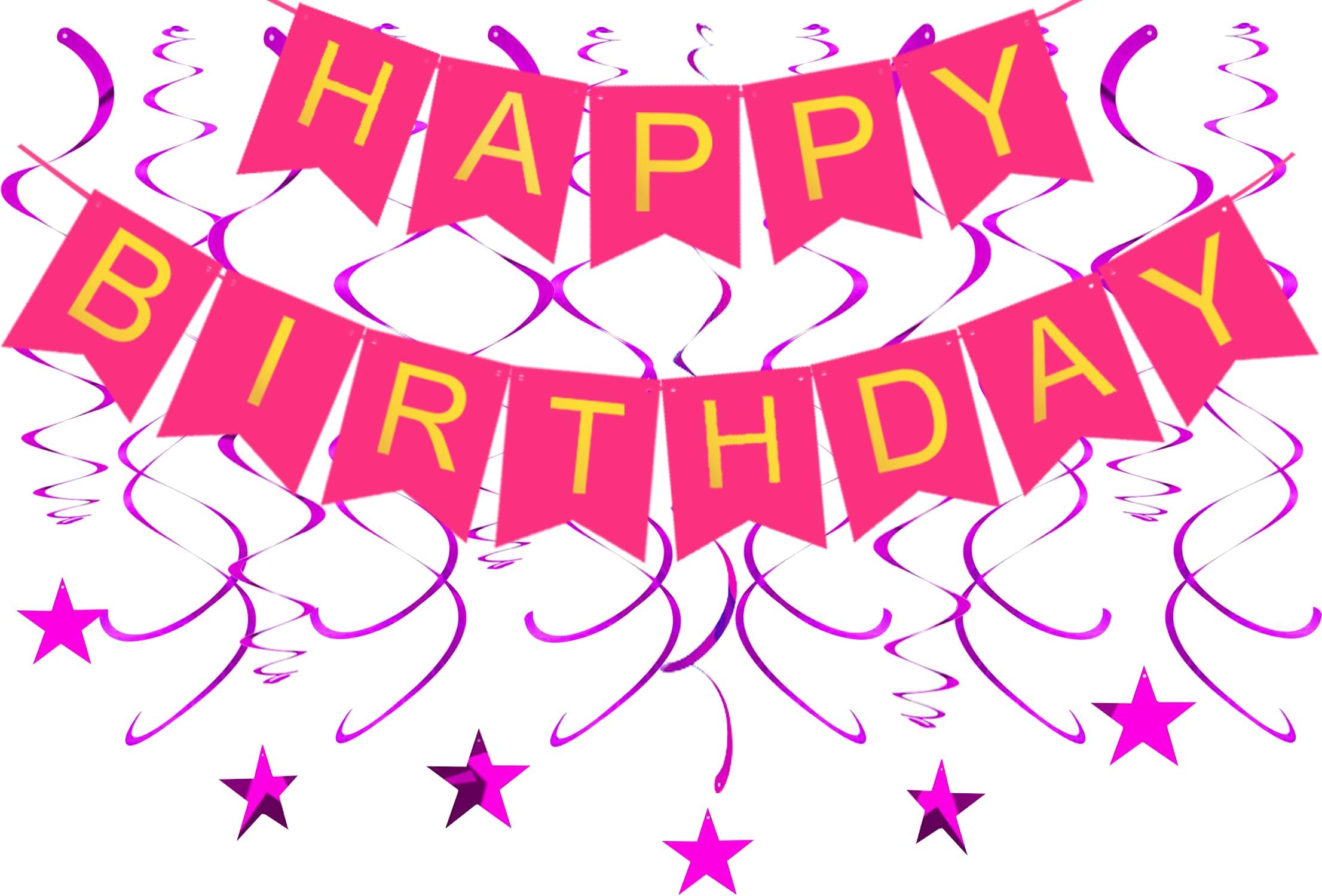Amazon.com: BEISHIDA Hot pink HAPPY BIRTHDAY Banner with 12pcs pink ...
