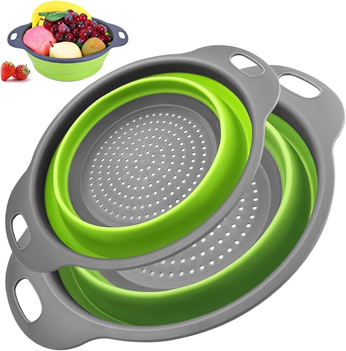 Foldable Kitchen Strainer Set - 2 Sizes 24.5 & 29 cm - Silicone & PP ...