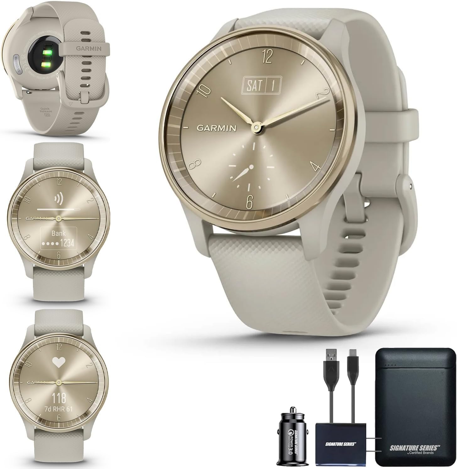 Amazon.com: Garmin vivomove Trend Stylish Hybrid Smartwatch (Cream Gold) | Hidden Touchscreen ...