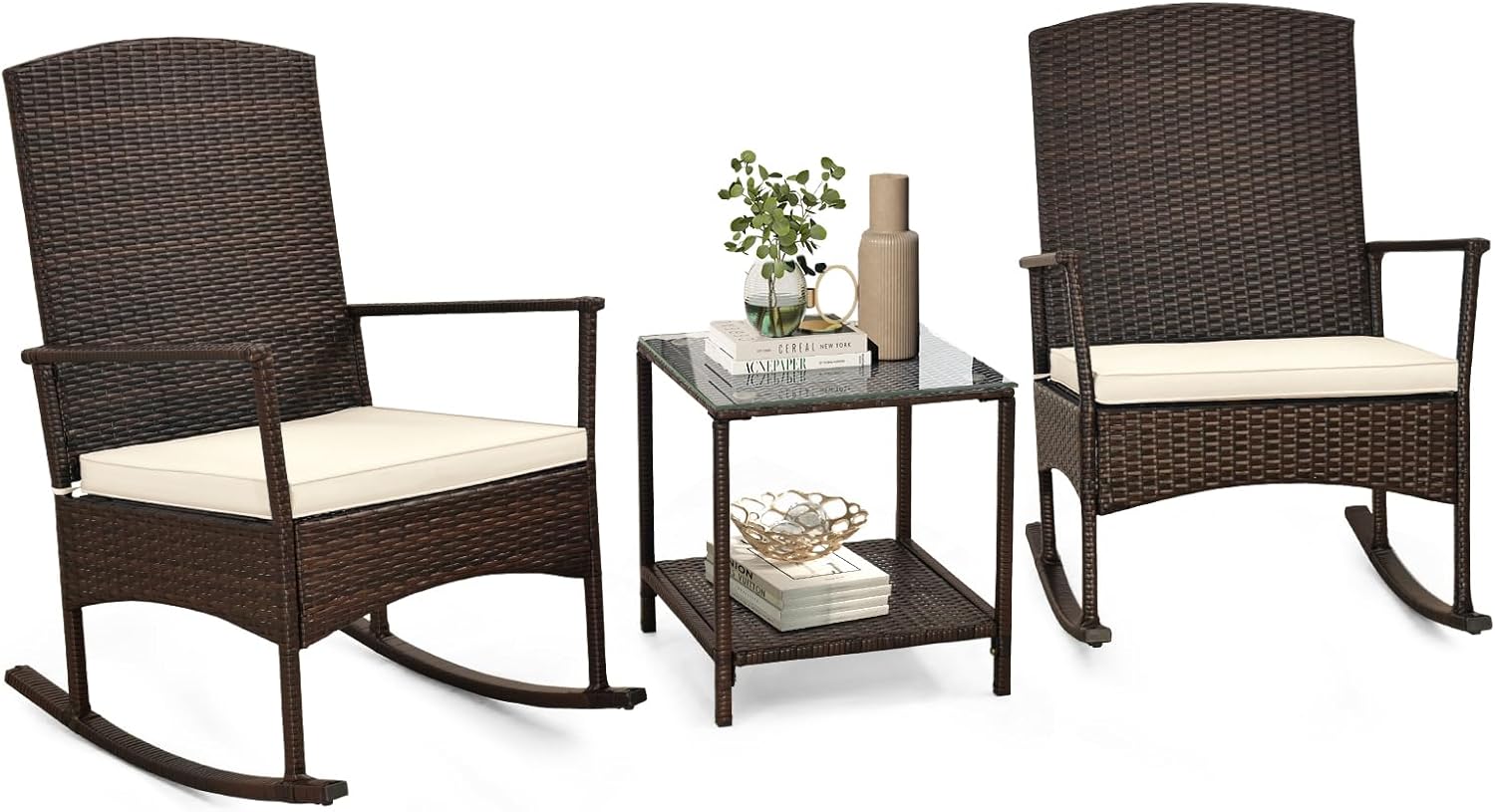 Amazon.com: Tangkula 3 Pieces Rocking Wicker Bistro Set, Outdoor Front ...