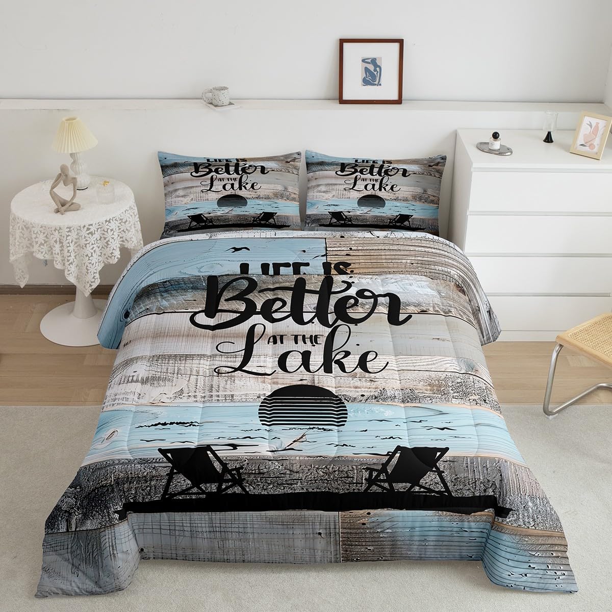 Amazon.com: Lake House Comforter Set Full Size, Rustic Farmhouse ...