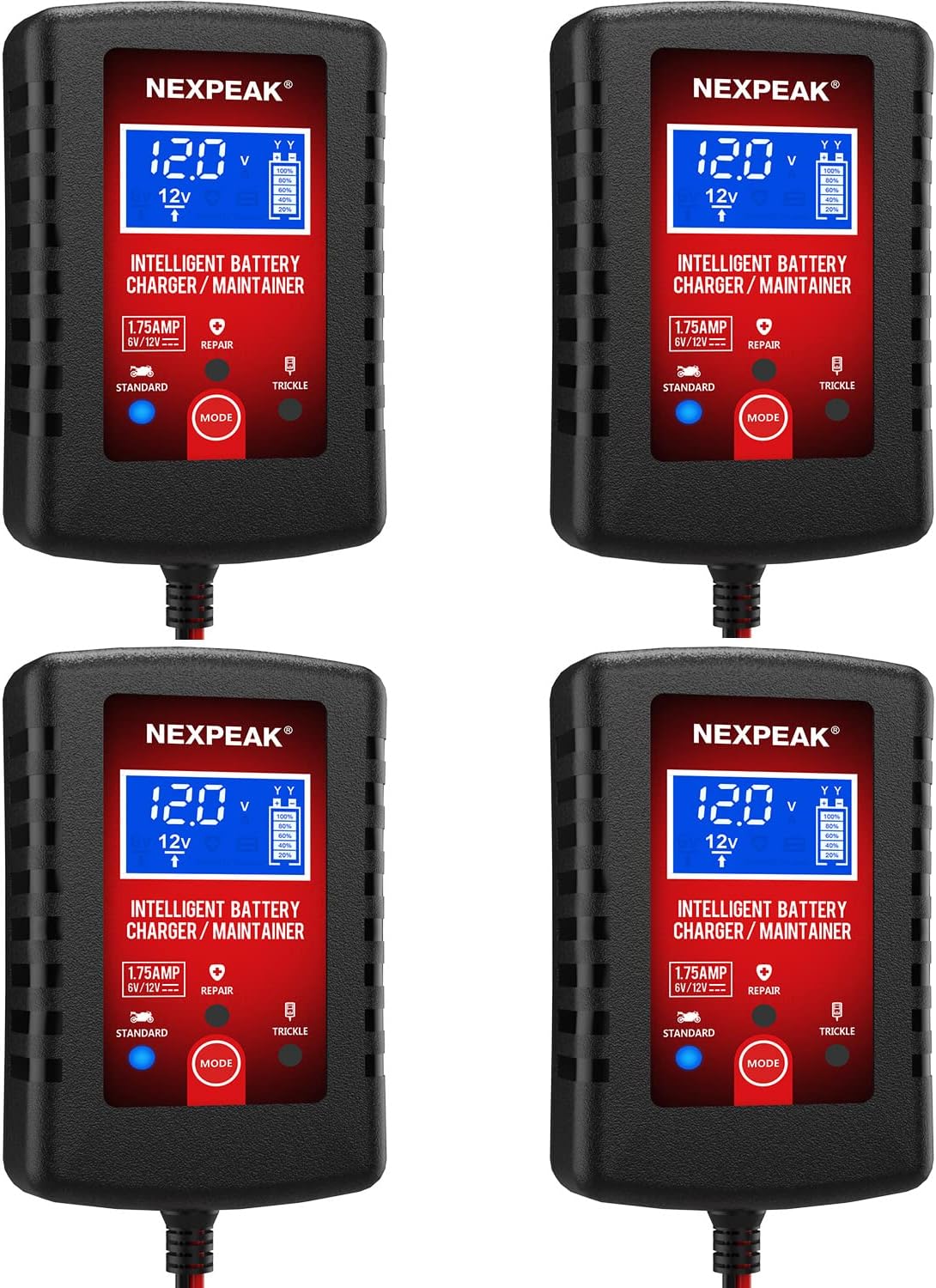 Amazon.com: [4-Pack]1.75-Amp Car Battery Charger, 6V and 12V Smart ...