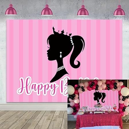 Amazon.com : Girl Birthday Party Backdrop Pink Striped Photography ...