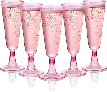 MATANA 96 Premium Elegant Pink Plastic Champagne Flutes, 150ml ...