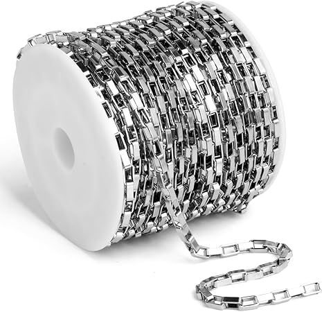 Amazon.com: 33 Feet Stainless Steel Box Chain Bulk, 3mm 304 Stainless ...