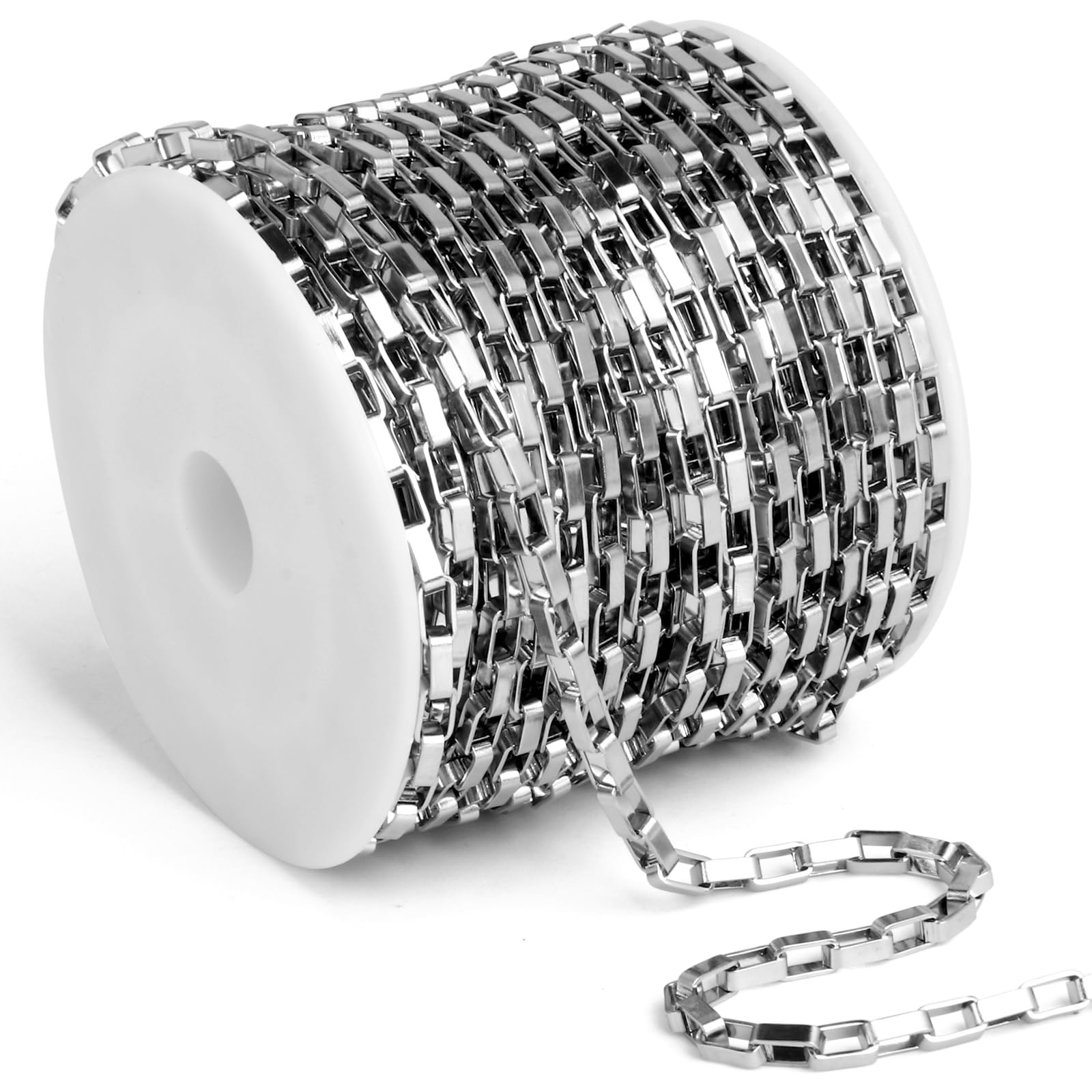 Amazon.com: 33 Feet Stainless Steel Box Chain Bulk, 3mm 304 Stainless ...