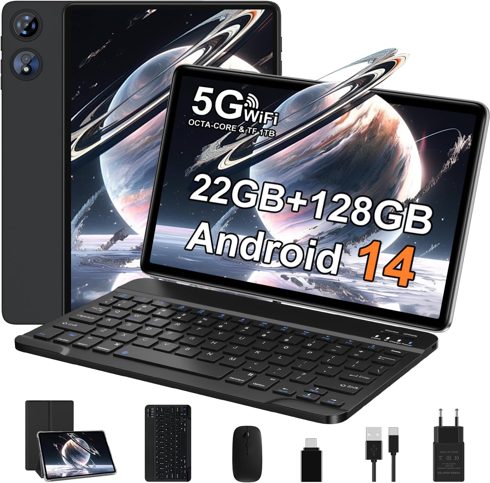 UJJ Tablette Android 10 Pouces avec 22GoRAM+128GoROM TF 1To 5G+2.4G ...