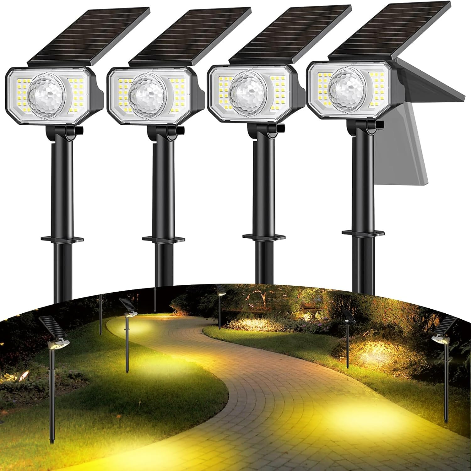 Quntis Solar Spot Lights Outdoor, Super Bright 26+1 LED 3 Warm Lighting ...
