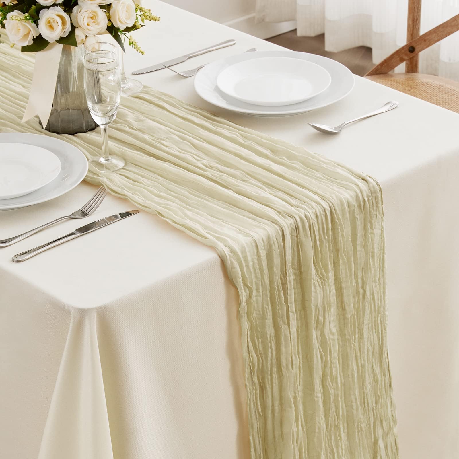 Amazon.com: Sioloc 1 Pack Beige Cheesecloth Table Runner 10ft Boho ...