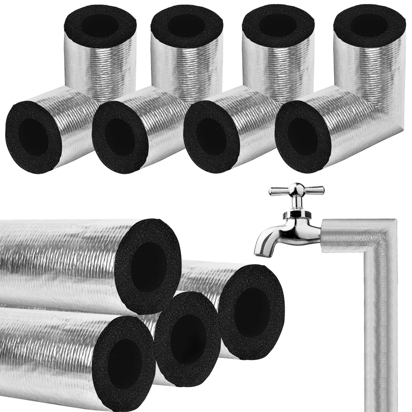 Water Pipe Insulation Foam Tube - 8 Pcs Pipe Insulation with Aluminum ...