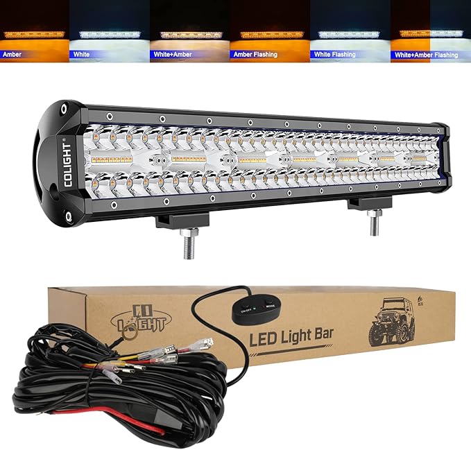 Amazon.com: CO LIGHT 20inch LED Light Bar Amber White Strobe 6 Modes ...