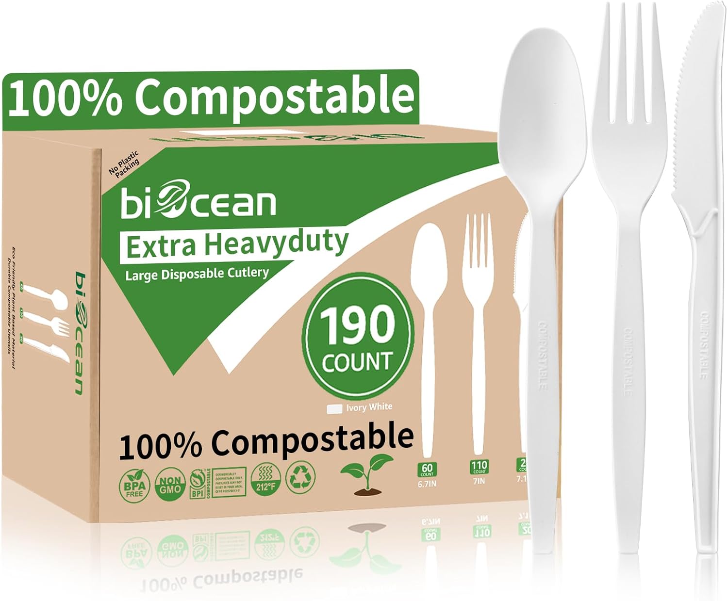 Amazon.com: Biocean Extra Heavyduty Compostable Cutlery Set - 190 Count ...