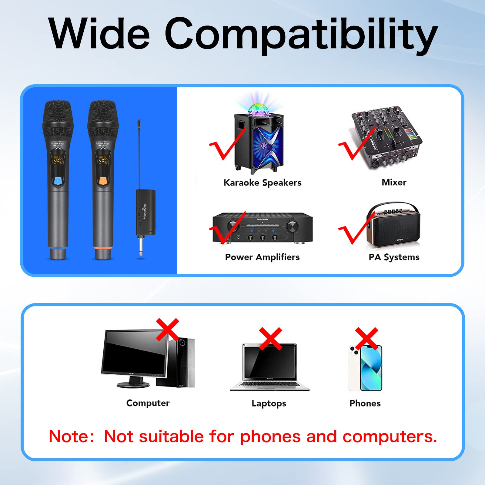 MicrocKing Wireless Microphone, UHF Metal Handheld Cordless Dynamic Mic ...