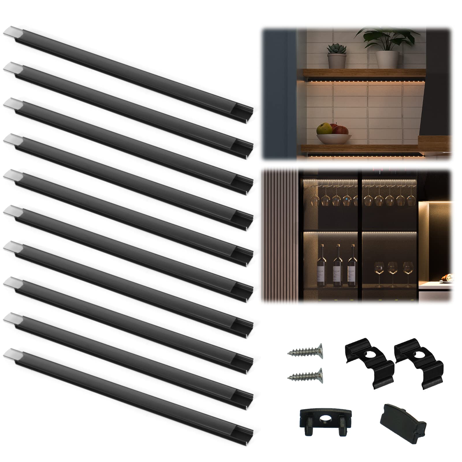 Muzata Black LED Channel with Smoky Black Cover for Small LED Strip ...