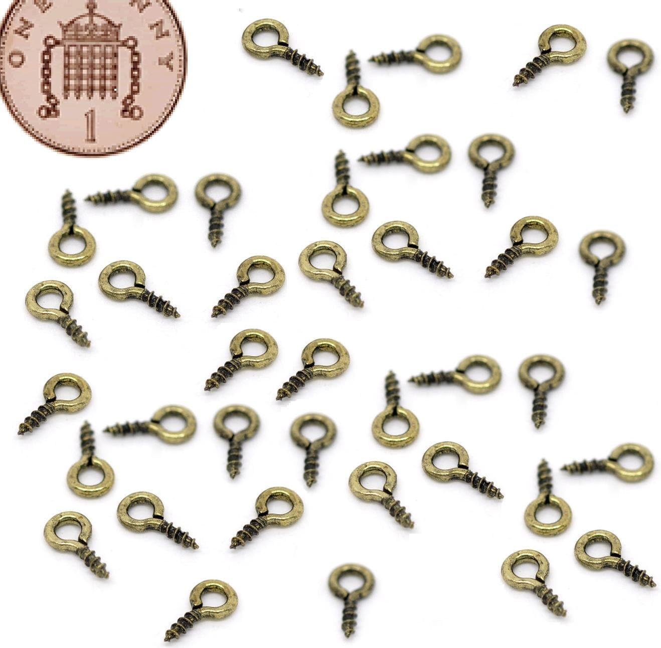 100 x 8mm Bronze Small Tiny Mini Eye Pins Eyepins Hooks Eyelets Screw ...