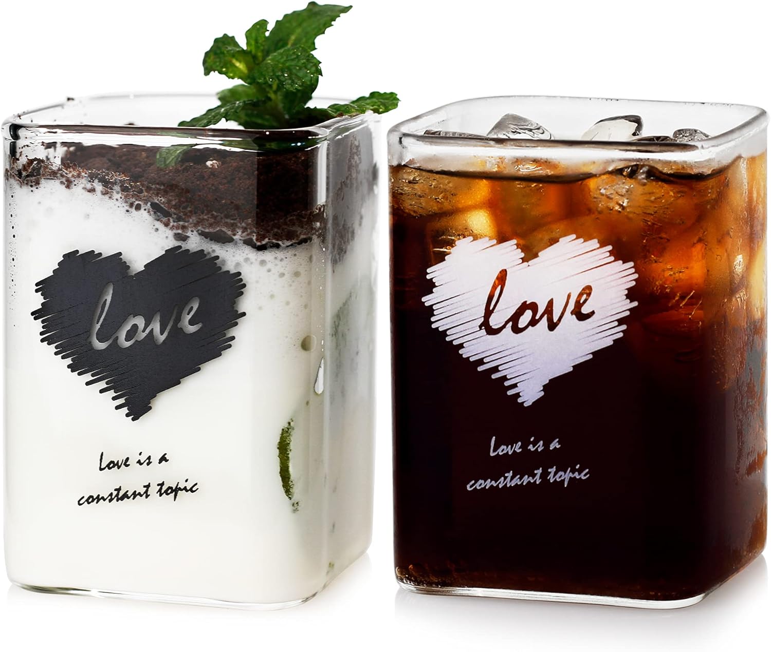 Amazon.com | LUXU 8 oz Square Drinking Glasses,2pcs Thin Water Glasses ...