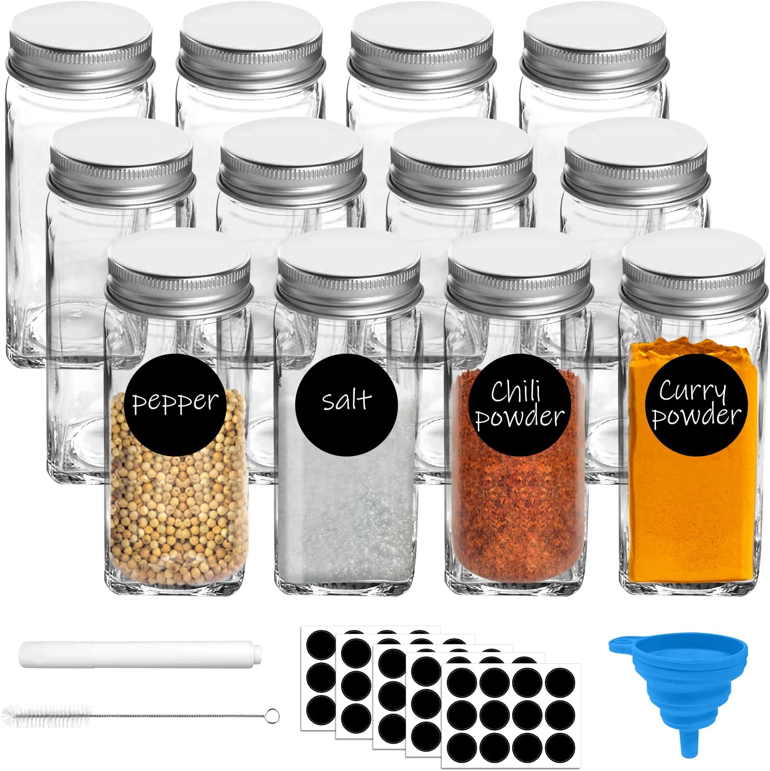 Meansoee 36 Pack Spice Jars with Lids 180 Labels,4oz Square Spice Jar ...