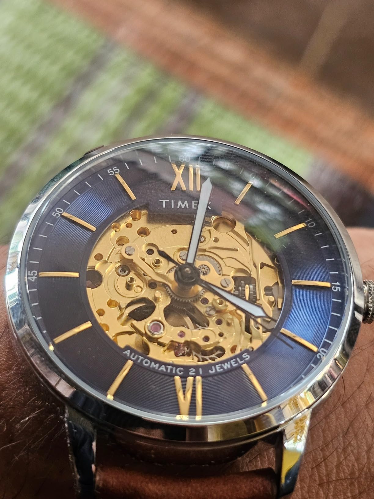 TIMEX Leather Men Blue Round Automatic Dial Analog Watch- Tweg23501 ...