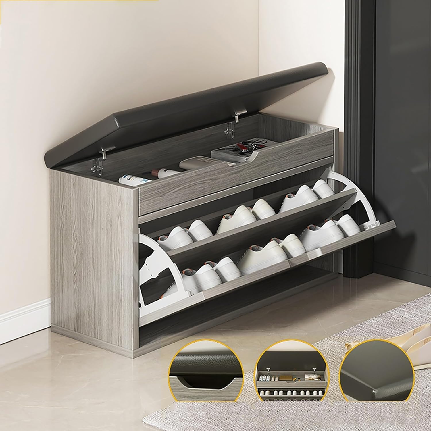 Shoe Rack Bench Shoe Storage Organizer With Seat, Freestanding Shoe ...