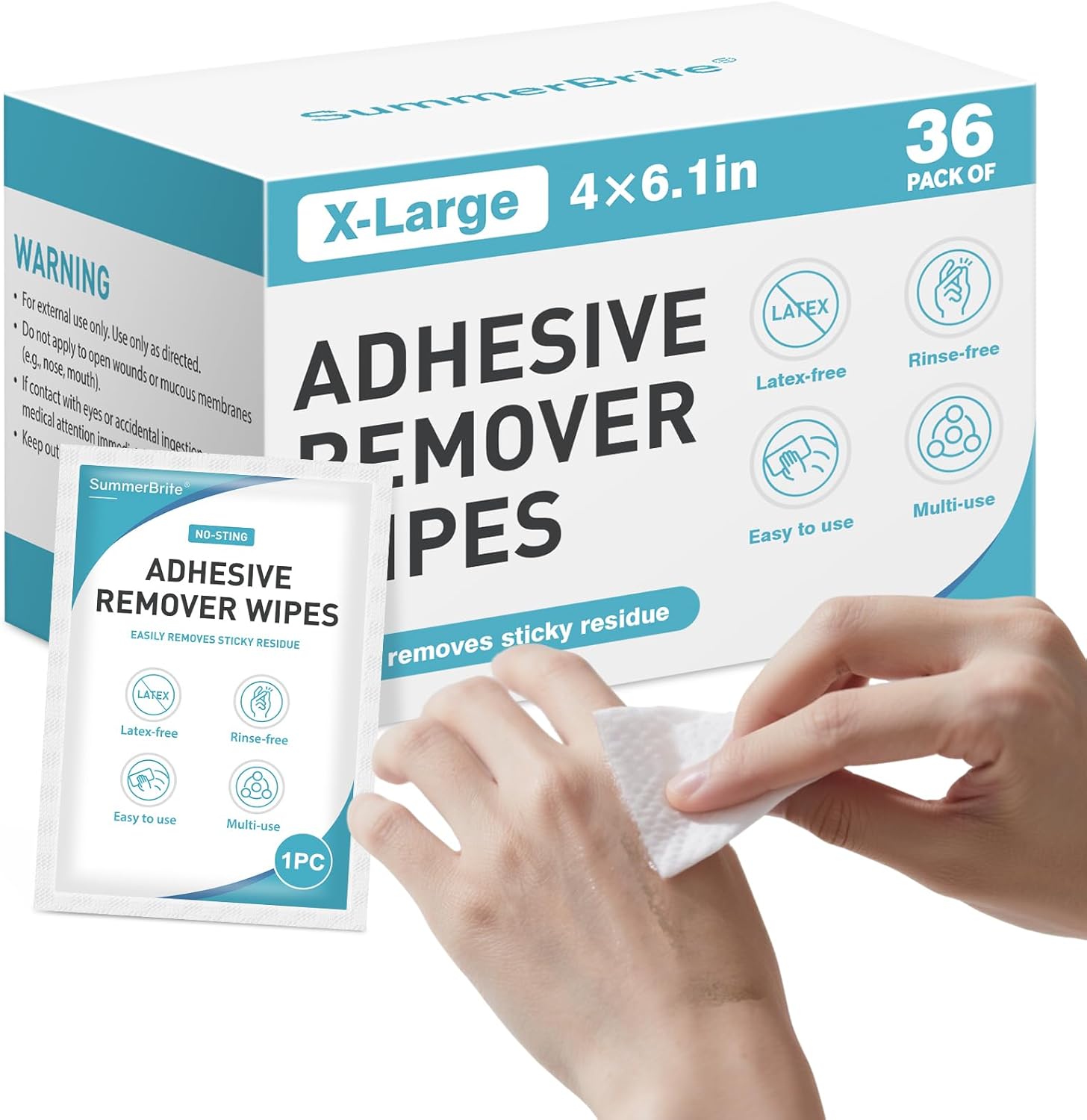 Amazon.com: Summerbrite Adhesive Remover Wipes, XL(6.1"x4") No-Sting ...