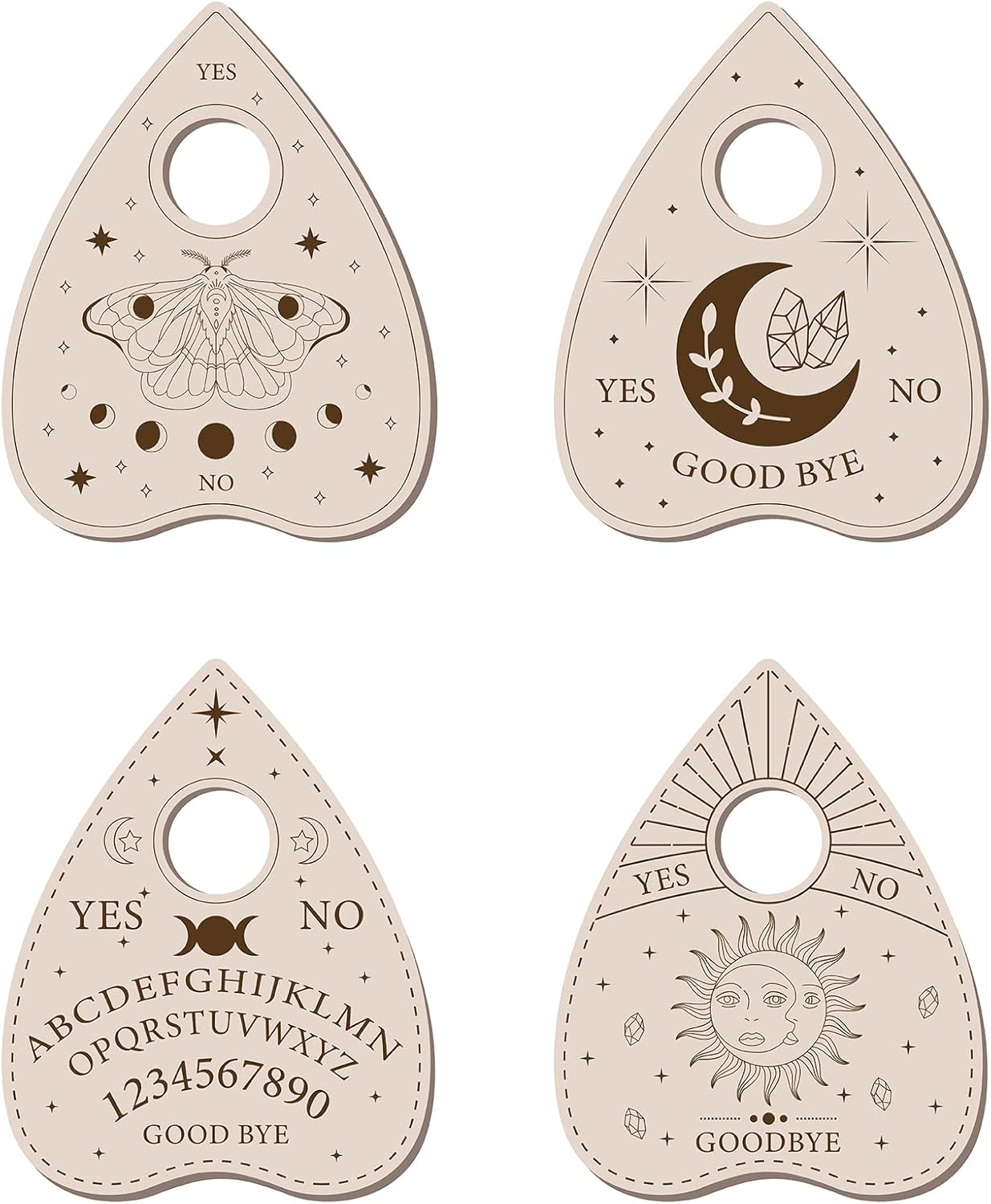 CREATCABIN 4Pcs Planchette Spirit Board Wooden Crystal Holder Mini ...