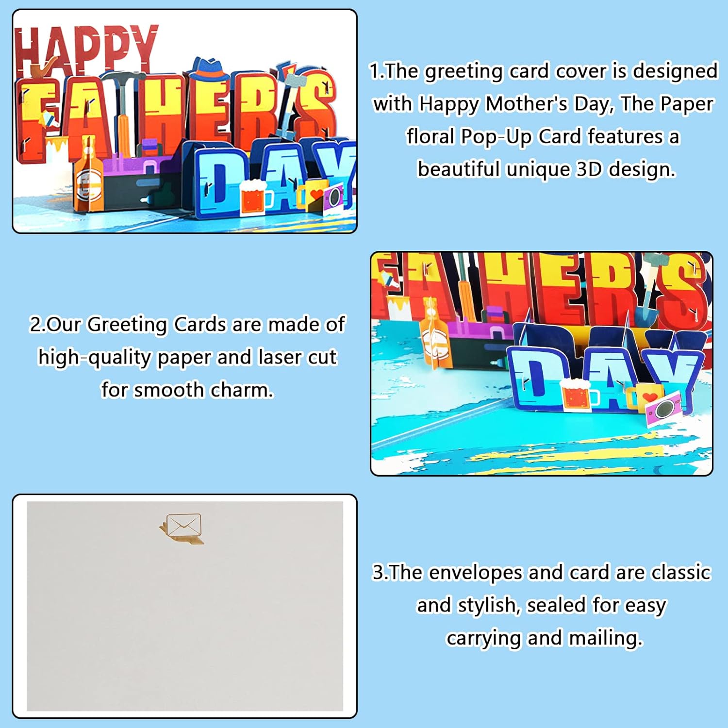 GELASGO Fathers Day Pop Up Cards,3D Handmade Pop-Up Cards Happy ...