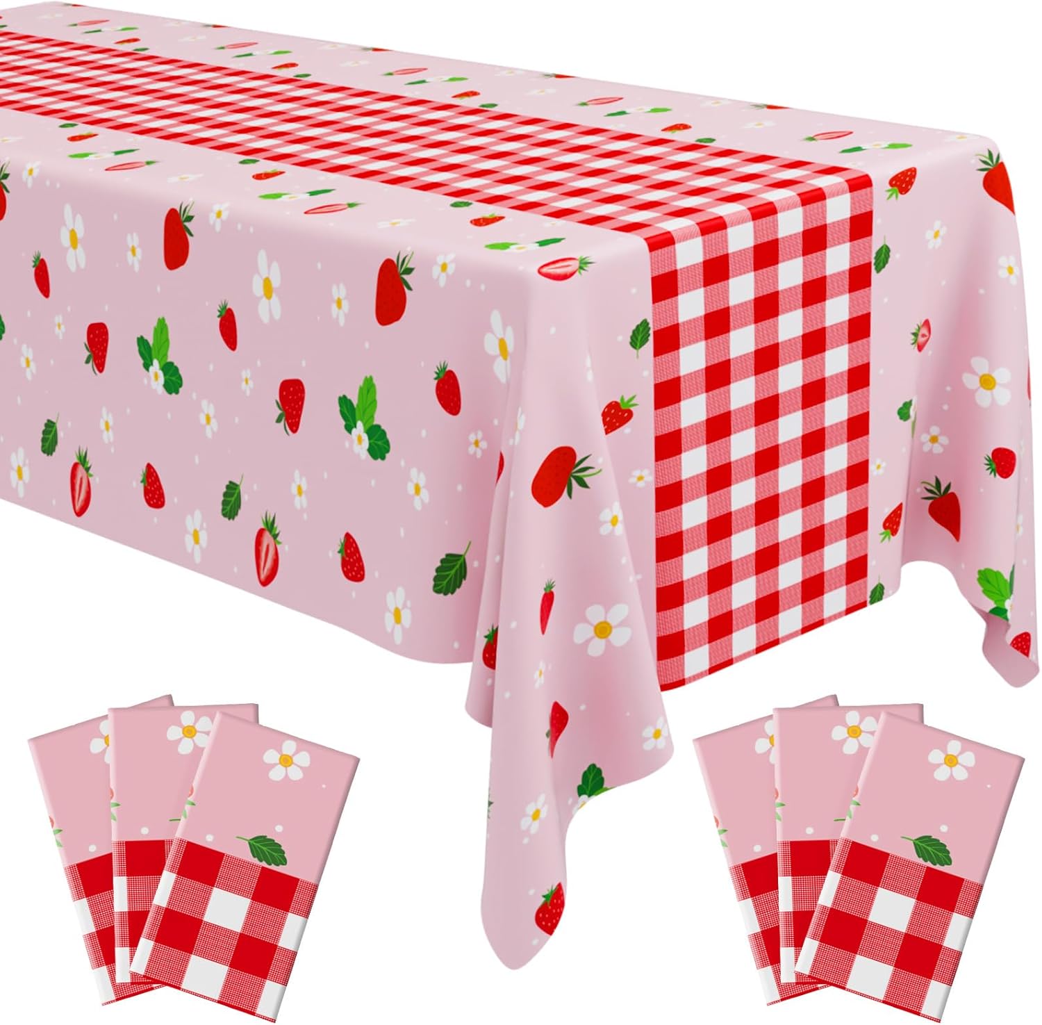 Amazon.com: Hahafelt 6 Pcs Strawberry Tablecloth Strawberry Birthday ...
