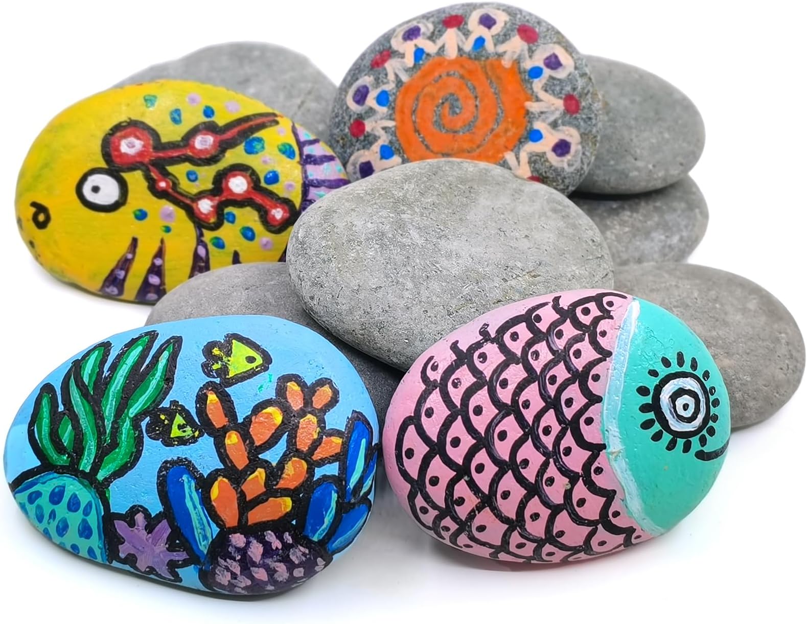 JEUIHAU 20 Pcs 30-50 mm Diameter Painting Pebbles Stones, Rock Painting ...