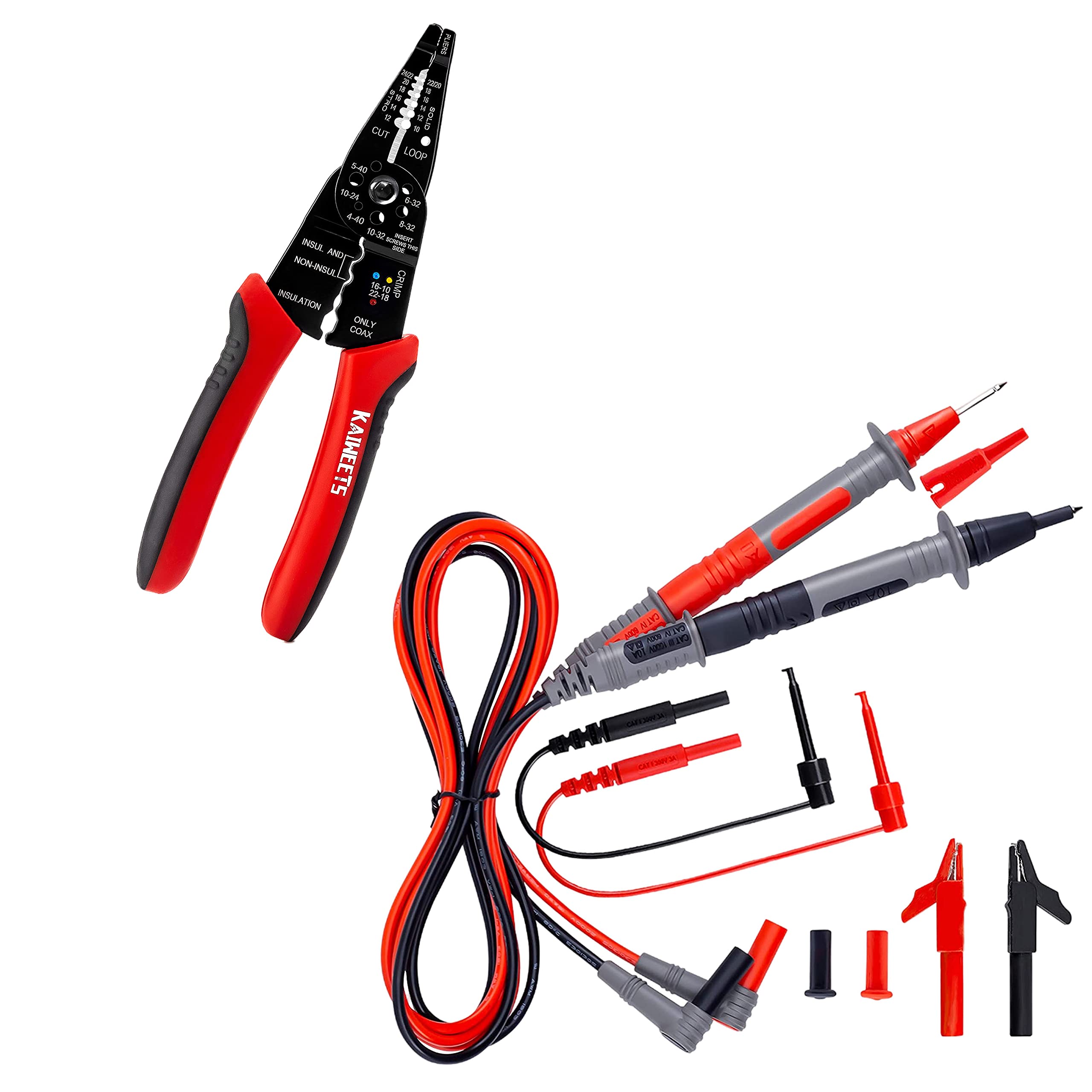 KAIWEETS Soft Silicone Electrician Test Leads Kit and Heavy Duty Wire ...