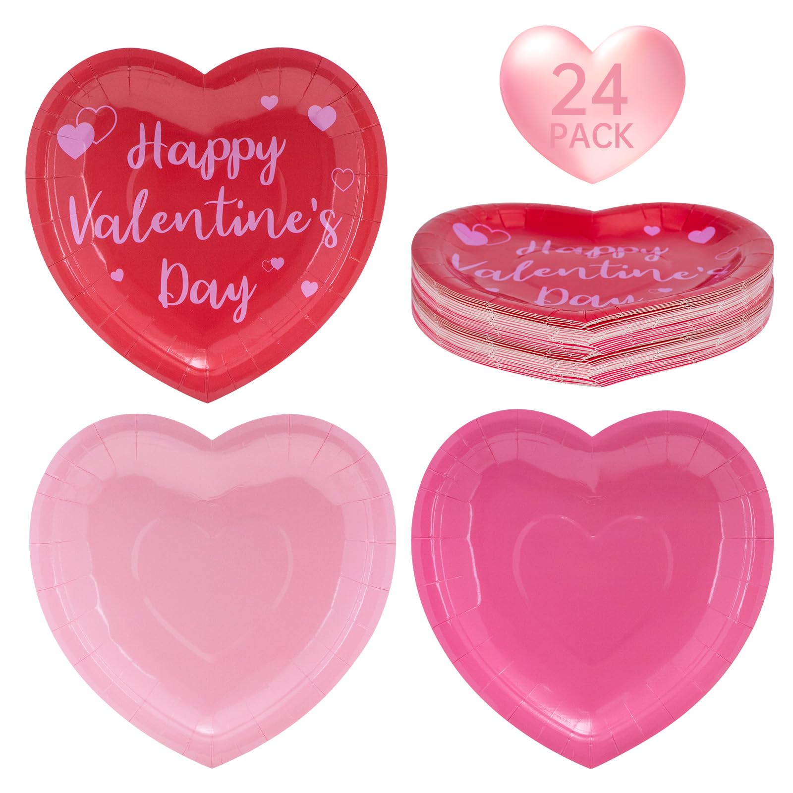 Amazon.com: 24 Pcs Happy Valentine's Day Plates - Red Pink Heart Shaped ...