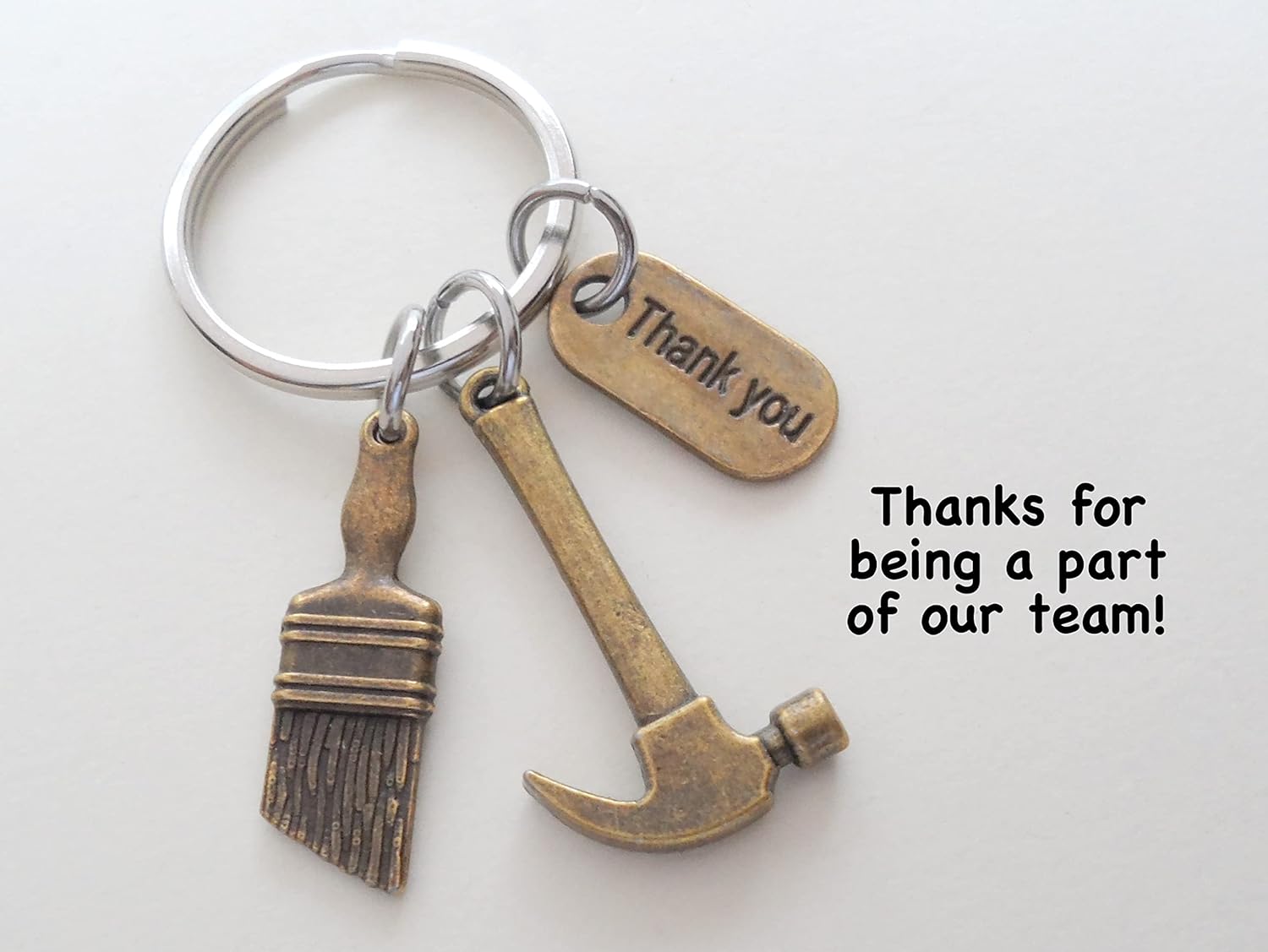 Bronze Hammer & Paint Brush Charm Keychain with Thank You Tag, Builders ...