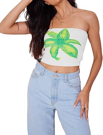 Women Y2k Striped Tube Top Sleeveless Strapless Bandeau Tube Top Summer ...