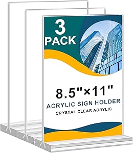 8.5x11 Acrylic Sign Holder 3 Pack Vertical Clear Table Menu Signs ...