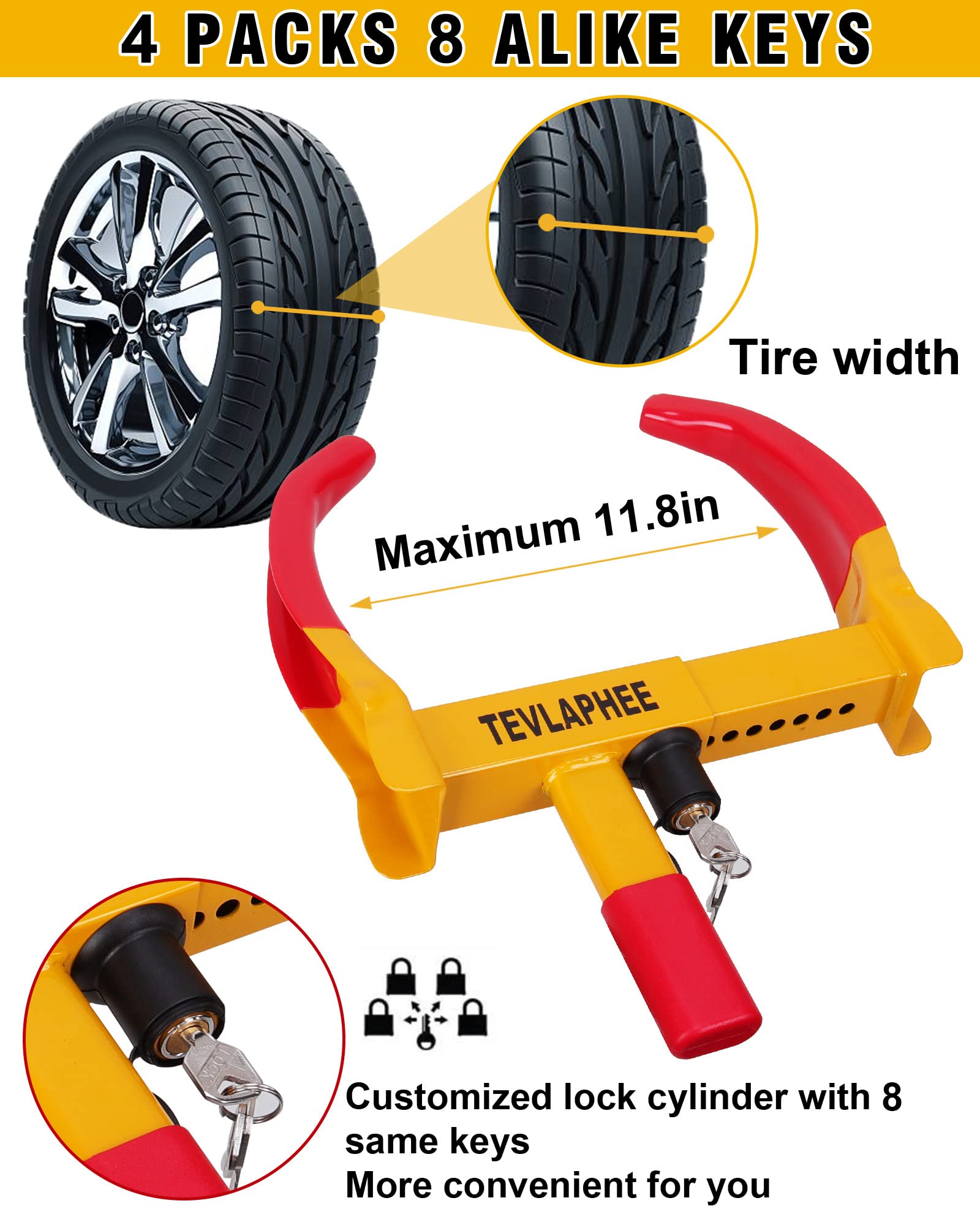 Snapklik.com : Anti-Theft Wheel Lock Set, 8 Keyed Alike, Red-Yellow ...