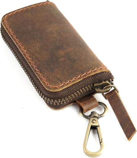 Amazon.com: Handmade Full Grain Leather Car Key Holder & Zippered Coin ...
