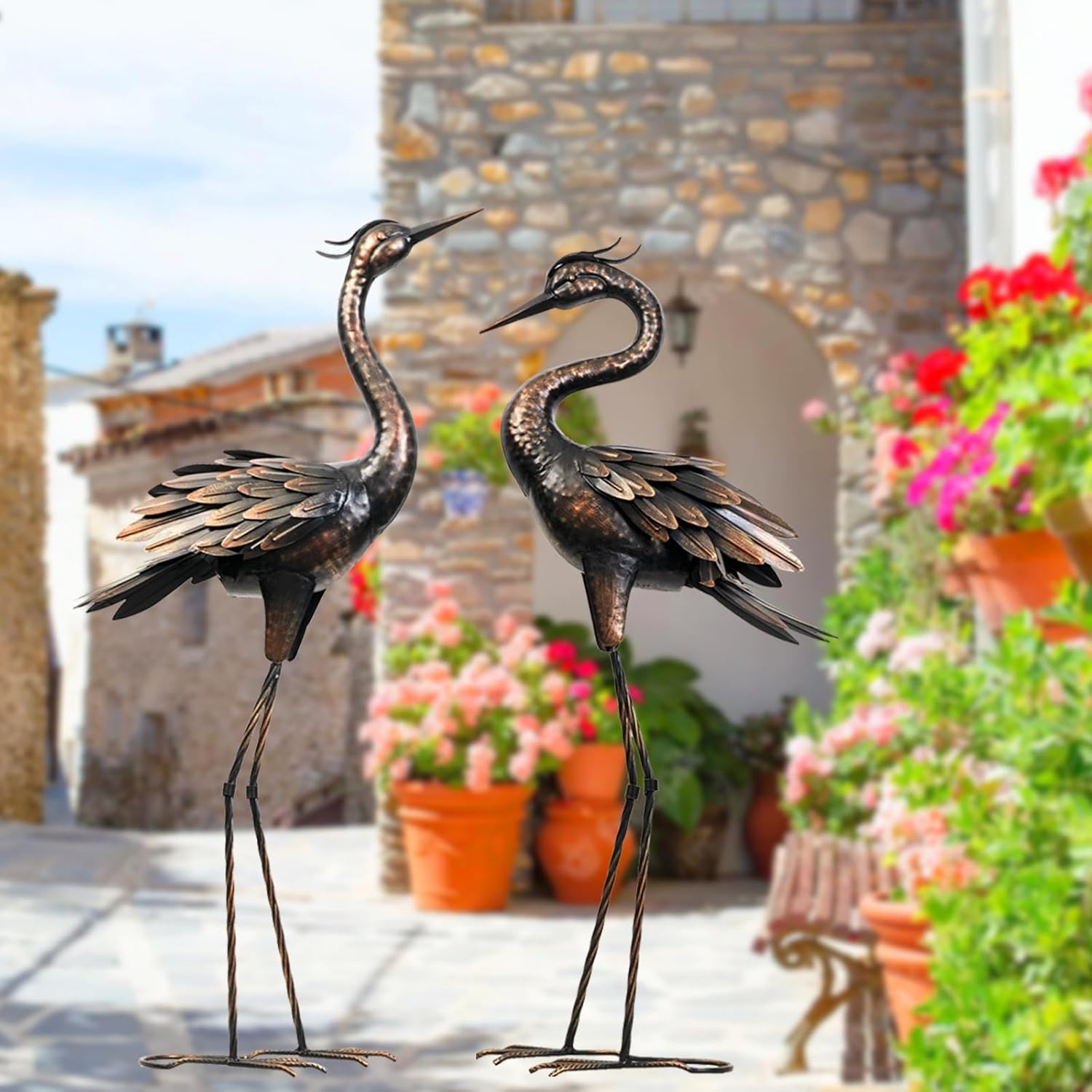 Shorayn Metal Crane Garden Statue, Garden Sculptures & Statues, Bronze ...
