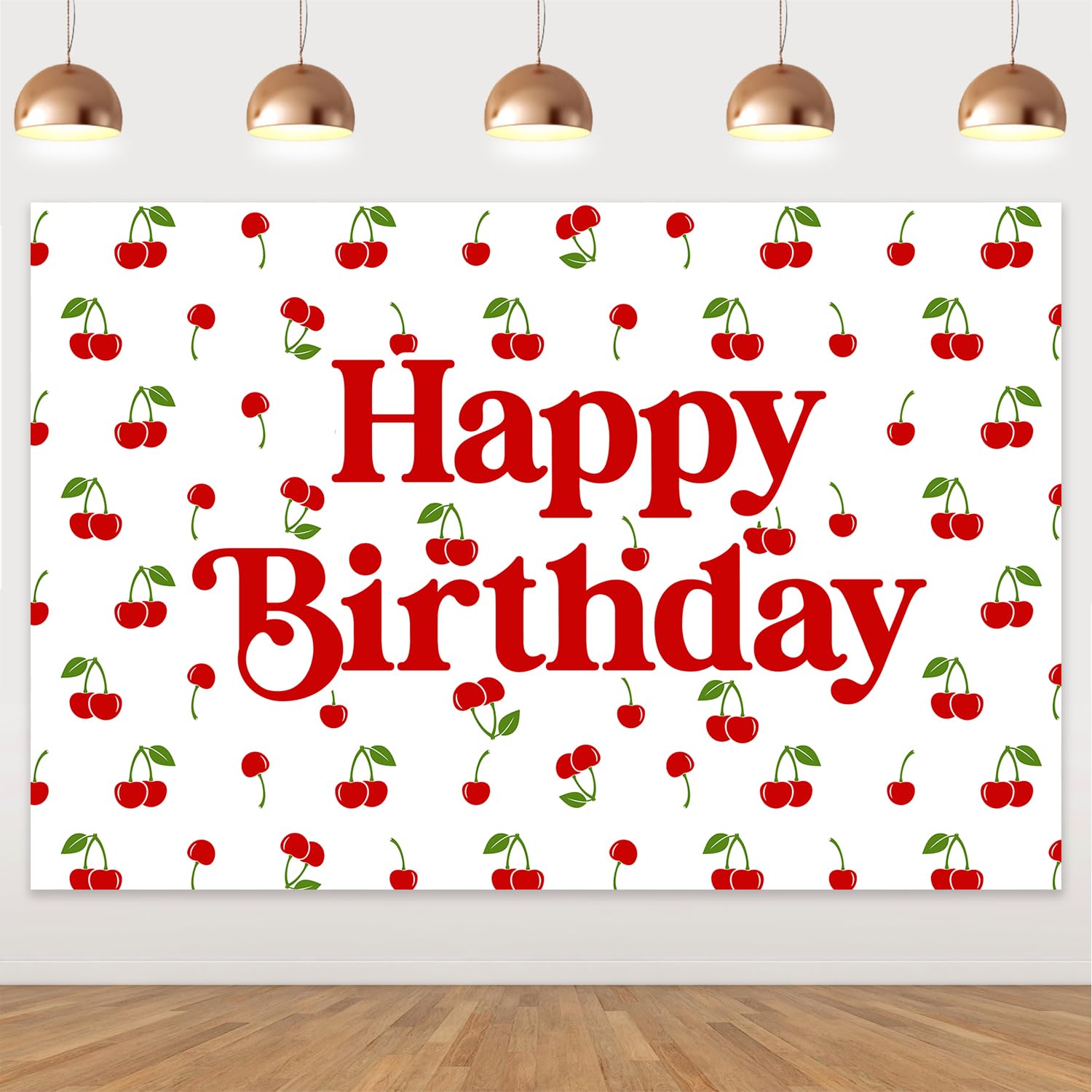 Amazon.com : 5x3ft White Cherry Themed Backdrop Cherry Happy Birthday ...