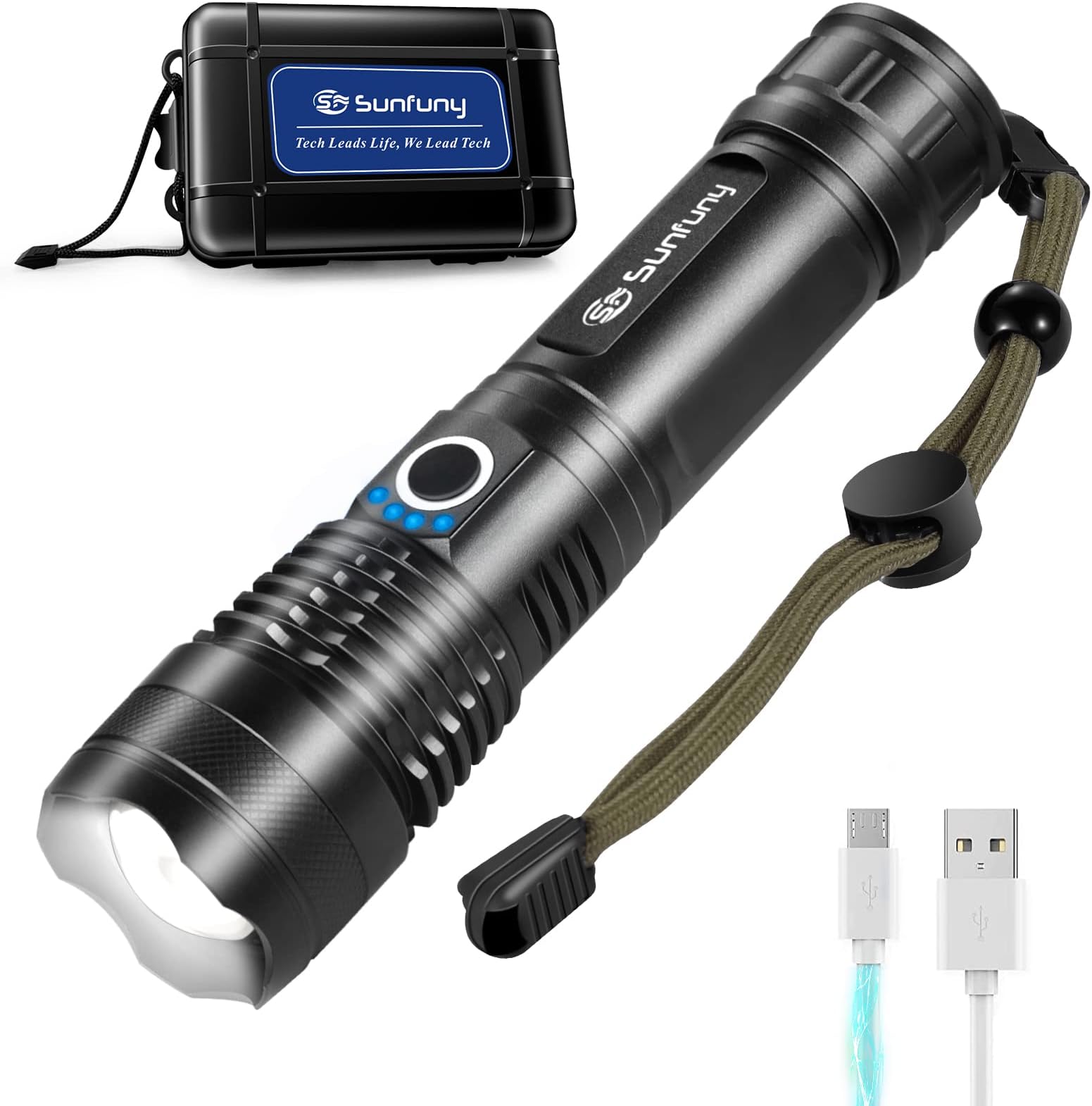 Flashlight, LED Torch Rechargeable Flashlights 2000 Lumen, Pocket ...