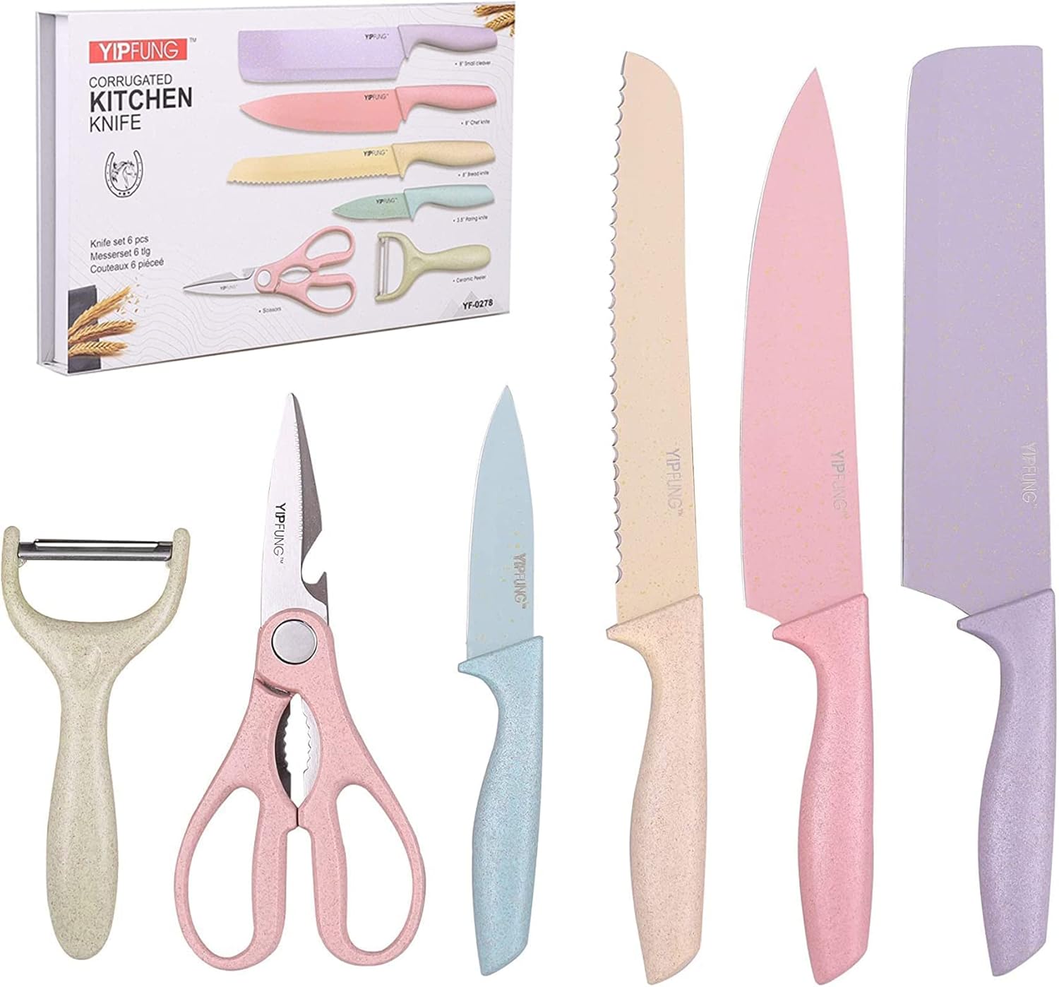 Color Kitchen Knife Set of 6 Pieces with Gift Box, Premium Stainless ...