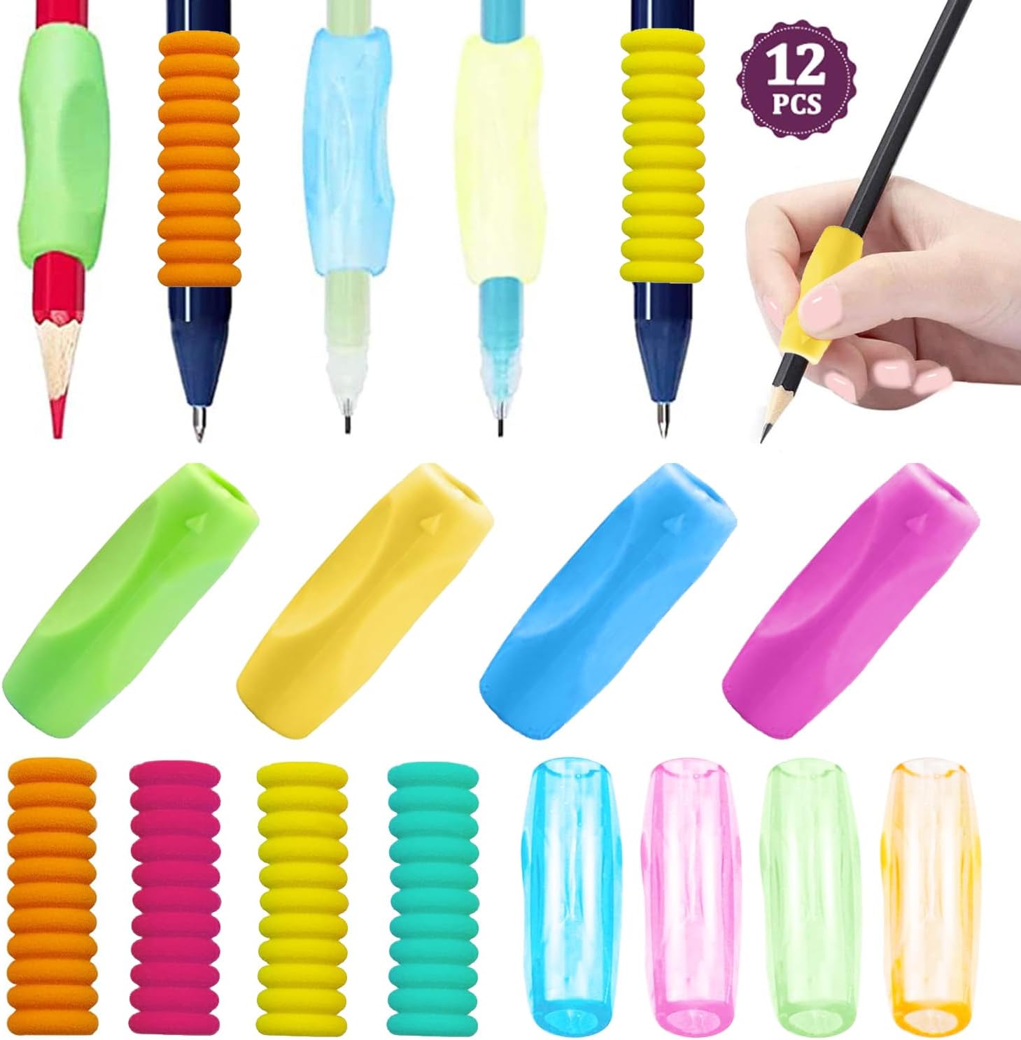 Devenirriche 12 Pack Multicolor Pencil Grips, Children's Silicone ...