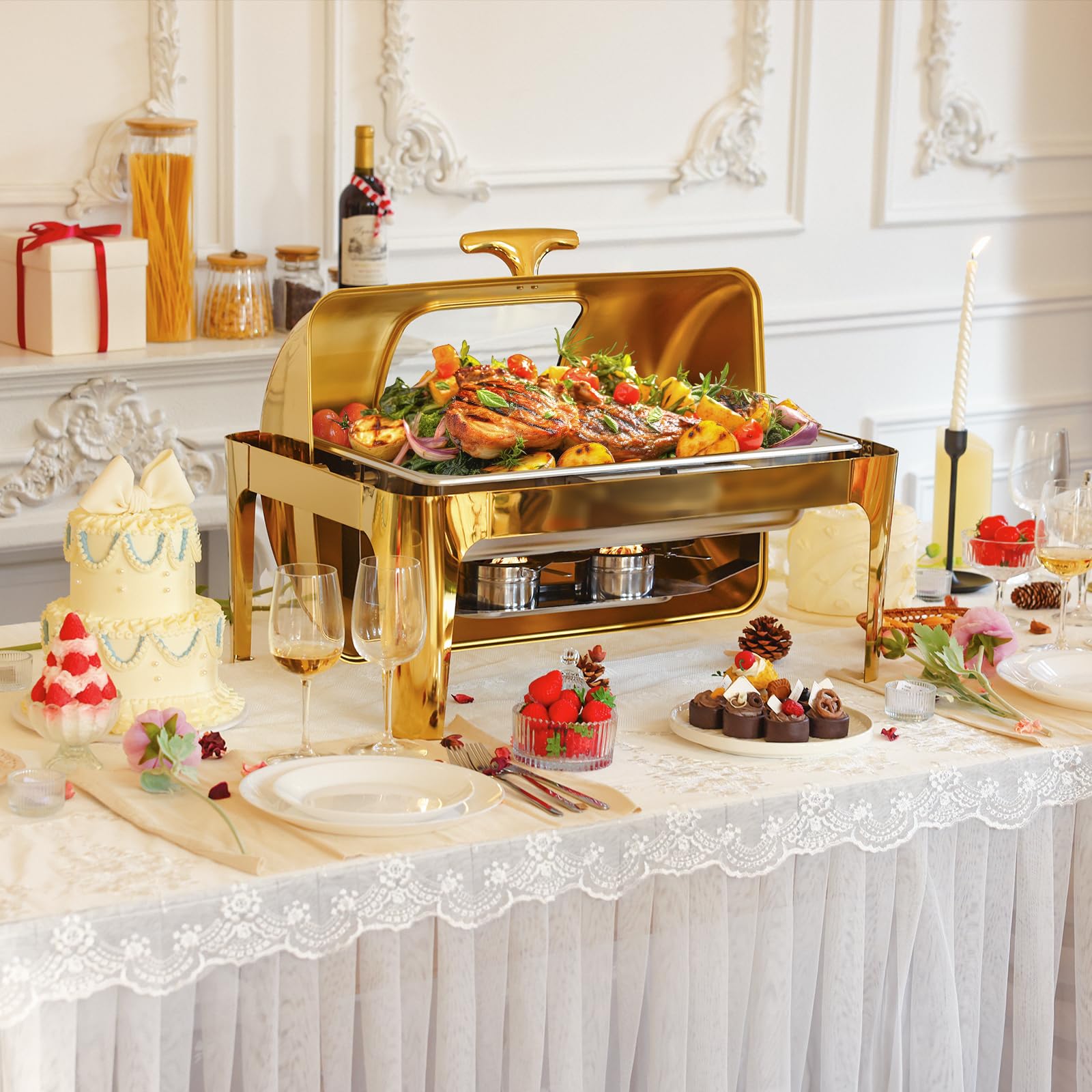 Snapklik.com : Roomark 9QT Gold Roll Top Chafing Dish Buffet Set ...